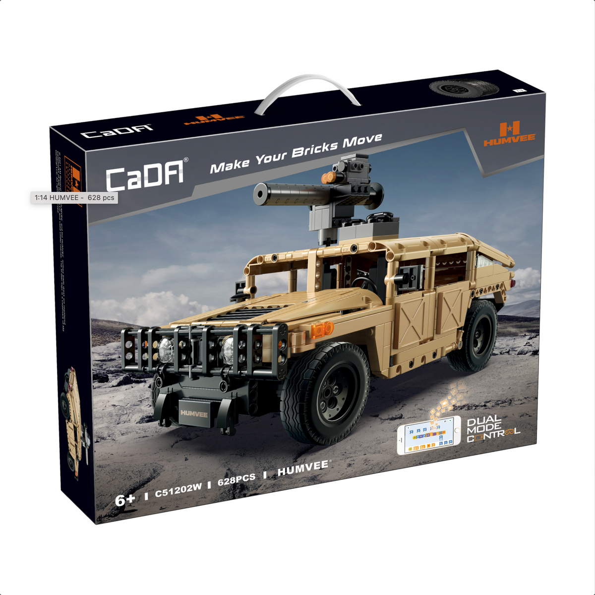 CaDA Humvee, RC Control 1:14 Scale Model 628 Pieces Brick Kit C51202W ...