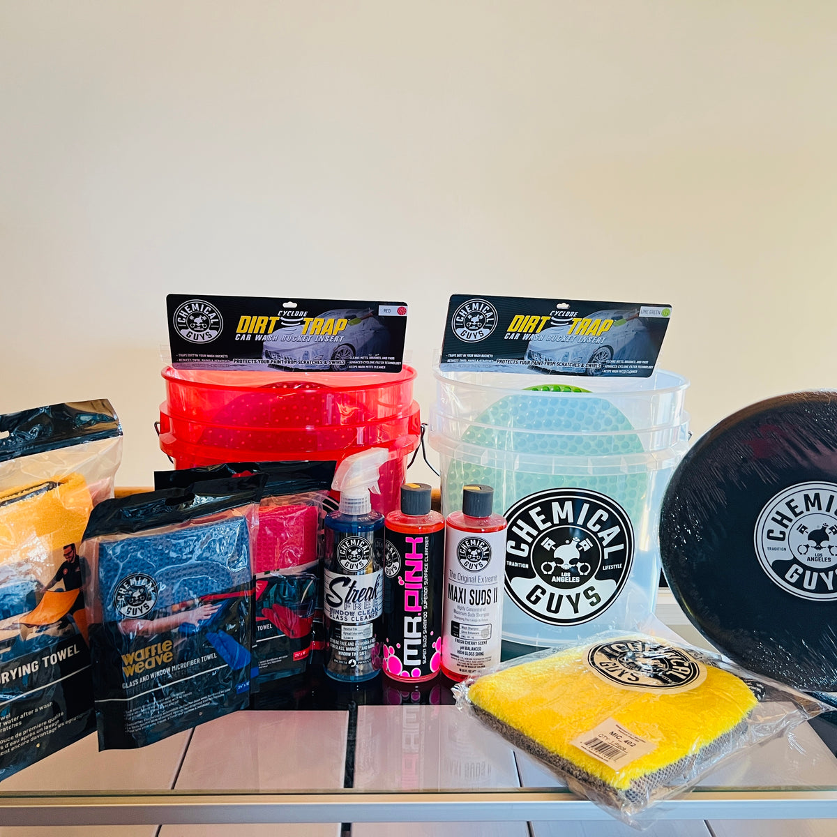 Chemical Guys Detailing Starter Kit Plus, Buckets, Soap, Towel, Glass ...