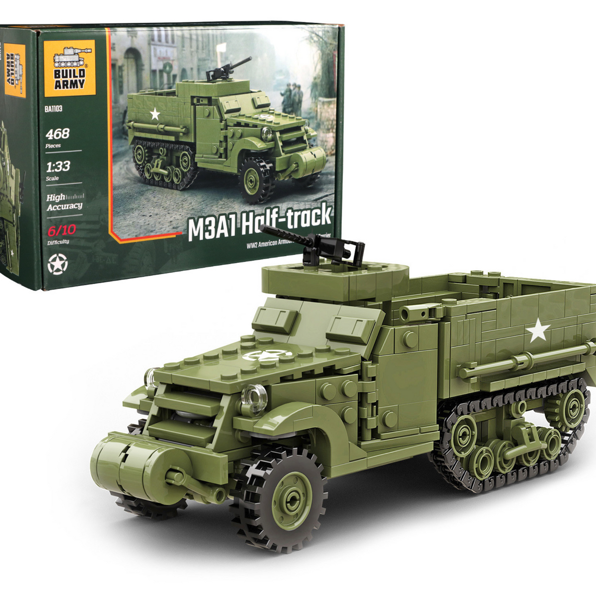 Build Army WW2 M3A1 Half-Track APC- 1:33 Scale 468 Pieces - BA1103 ...